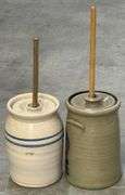 1 Gallon Hand Turned Marshall Pottery Butter Churn & Rowe Pottery Cow ...