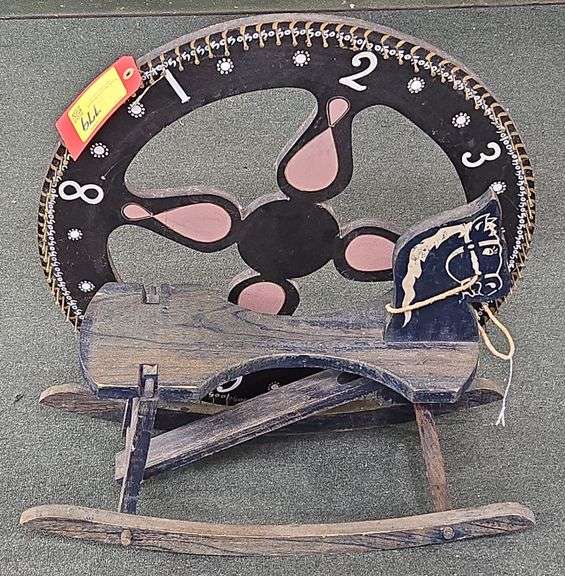 Wooden Rocking Horse (24"×9"×19") & Wooden Hand Painted Wheel 24"R ...