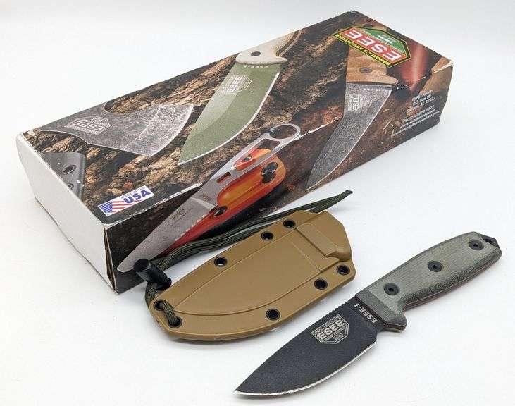 NIB ESEE Knives ESEE-3 Rowen Drop Point Fixed Blade Knife w/ Sheath ...