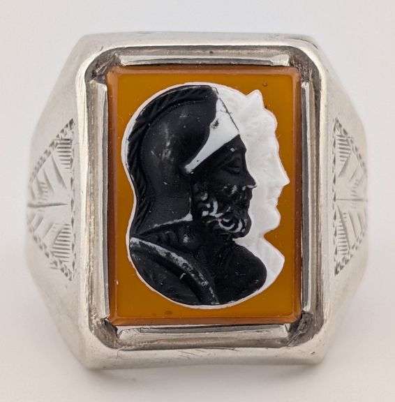 Men's Antique Sterling Double Cameo Roman Soldier Ring - Kraft Auction ...