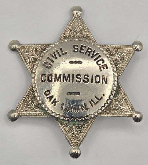 Obsolete Oak Lawn Illinois Civil Service Commission 6-Point Star Badge ...