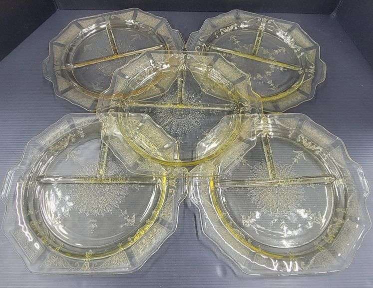 (Q) Yellow Depression Glass - Princess Topaz - Divided Plates - Kraft ...