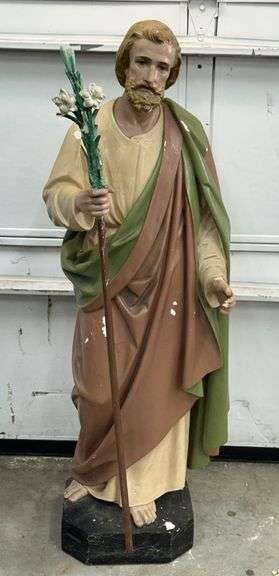 (BJ) Hand Painted Plaster Saint Joseph With Lily Staff Religious Statue ...