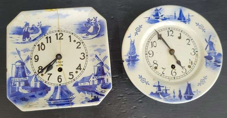 (F) Pair Of Dutch Themed Delft-Style Wall Clocks - Kraft Auction ...