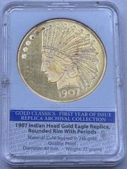 (RS) 1907 Indian Head Gold Eagle Ten Dollar Coin Replica - Kraft ...