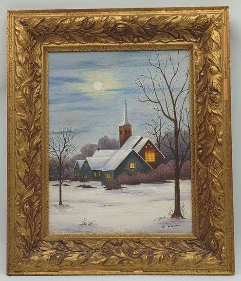 (D) L. Waswo Signed Oil Painting Country Church - Kraft Auction Service ...