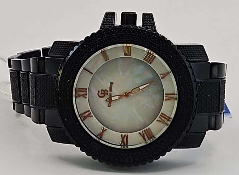 Captain Bling Faux Mother Of Pearl Hip-Hop Watch With Black Stainless ...