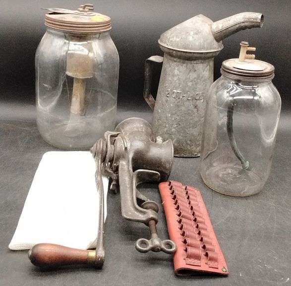 (A) Vintage Meat Grinder, Oil Can - Kraft Auction Service, LLC