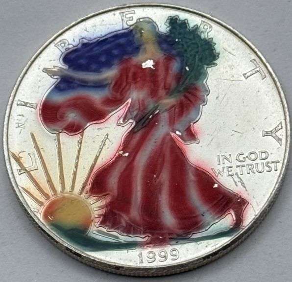 1999 Painted Silver Eagle One Dollar Coin 1 OZ Silver - Kraft Auction ...