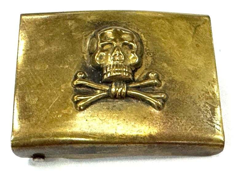 German WW2 Totenkopf Brass Skull Belt Buckle - Kraft Auction Service, LLC
