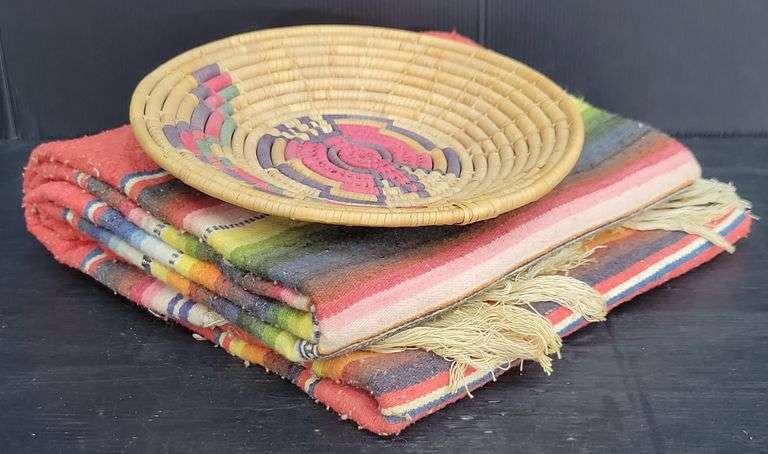 (Z) Mexican Serape Blanket And A Handmade Roti Basket - Kraft Auction ...