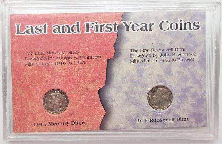 Silver Dimes Last and First Year Coins 1945 Mercury & 1946 Roosevelt ...