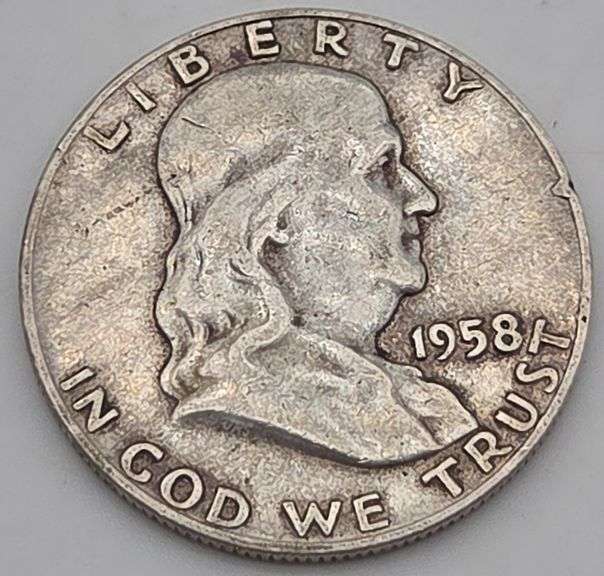 Silver 1958 d Benjamin Franklin Half Dollar Coin - Kraft Auction ...