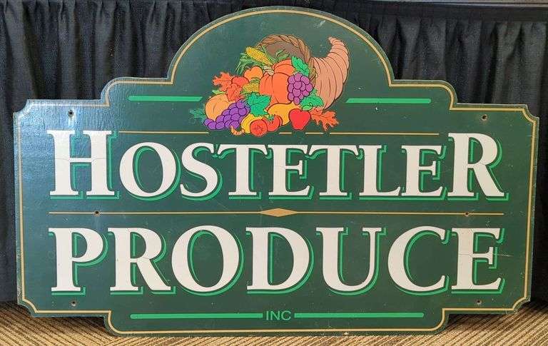 "Hostetler Produce" Wood Advertising Sign Single Sided - Kraft Auction ...