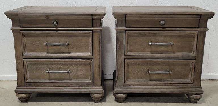 Ashley Furniture Johnelle Gray Brown Nightstand Set - Kraft Auction ...