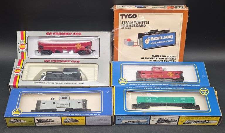 (MC) Six A.H.M. HO Freight Cars/ Trains and Tyco Steam Whistle in ...