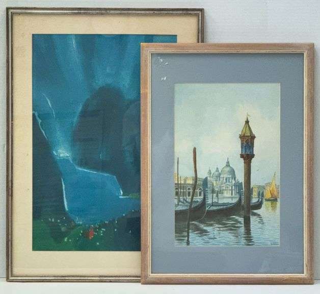 (2) Charles F. Keck & Umberto Zini Framed Original Watercolor Paintings ...