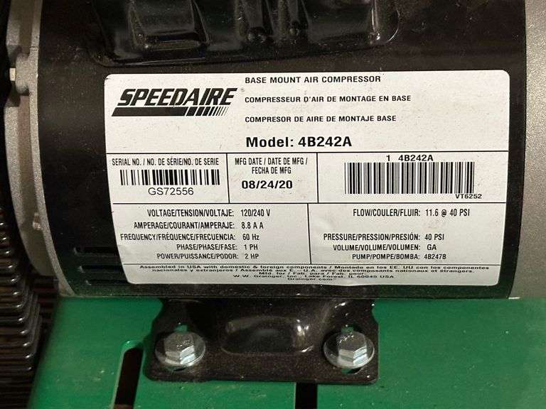SpeedAire Electric Air Compressor Motor - Kraft Auction Service, LLC