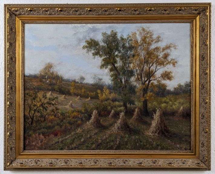 1931 Charles Hogle Harvested Farm Field Oil Painting On Canvas - Kraft ...