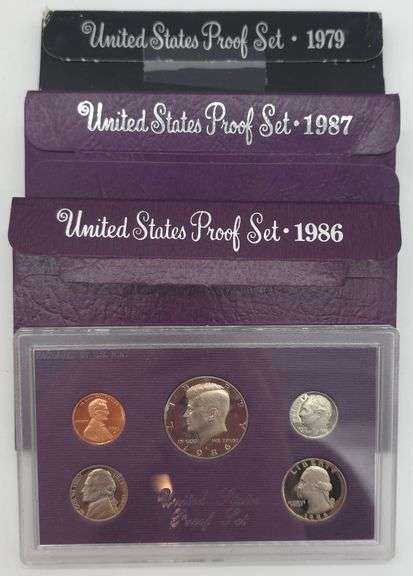 (K) 3 United States Proof Sets 1979, 1986, 1987 - Kraft Auction Service ...