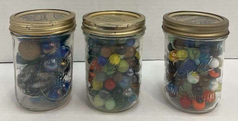 (3) Ball Wide Mouth Mason Jars Filled With Colorful Glass Marbles ...