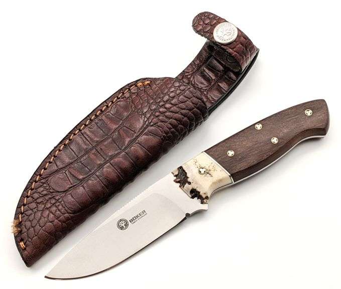 Ltd Boker Stag & Smooth Wood Hunting Knife w/ Gator Pattern Sheath ...