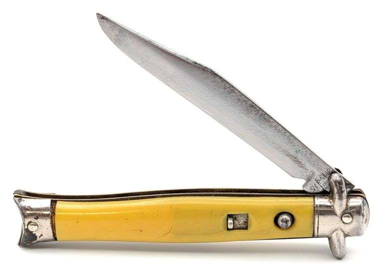 Colonial Shur-Snap Synth Yellow Bowtie Fishtail Switchblade Knife ...