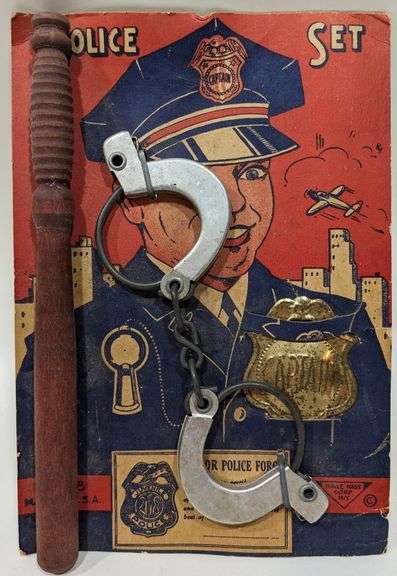 Vintage Junior Police Force Set w/ Baton Handcuffs & Badge - Kraft ...