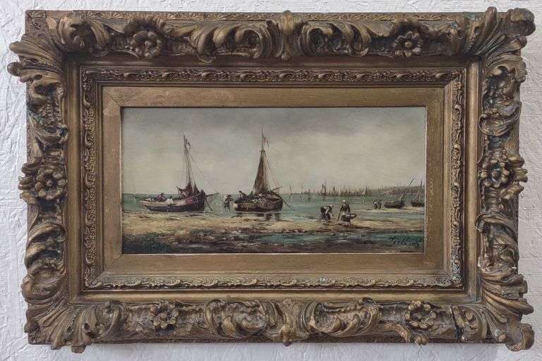 Pierre-Julien Gilbert Fisherman At Low Tide Oil Painting On Board ...