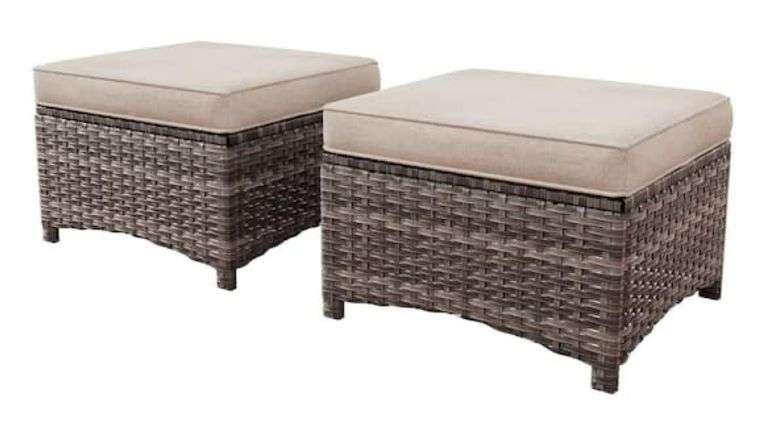 (CZ) JOYSIDE Brown Wicker Outdoor Ottoman w/ Beige Cushion - Kraft ...
