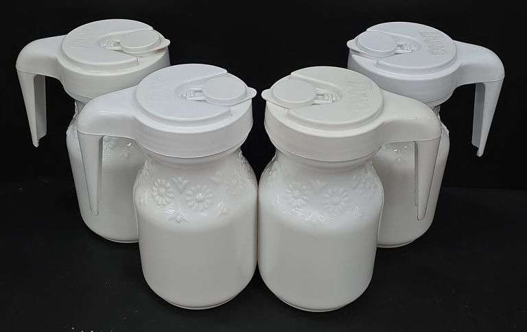 (G) Four Milk Glass Jars With Tang Lids - Kraft Auction Service, LLC