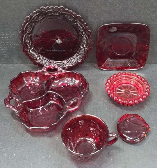 (G) Ruby Glass Decagon Candy/Relish Dish, Anchor Hocking Royal Red Ruby ...