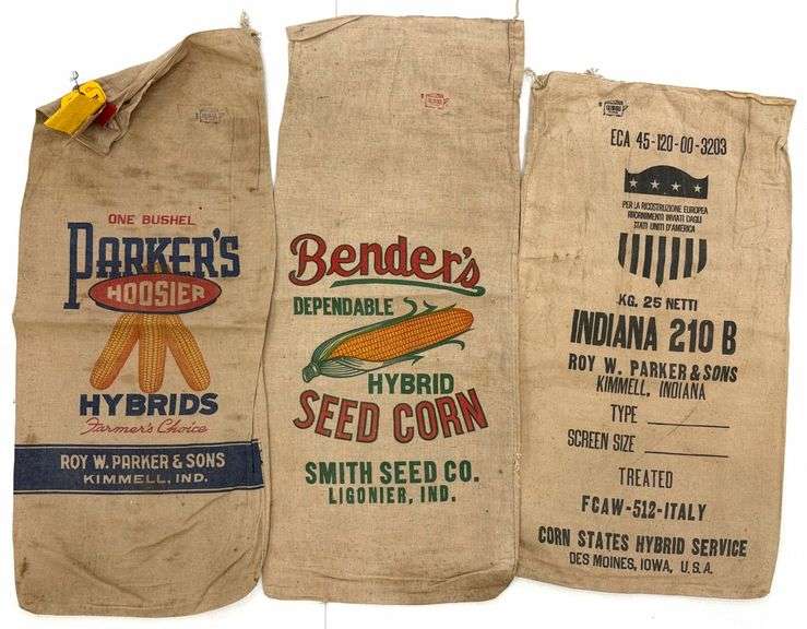 (3) Canvas Noble County Hybrid Seed Corn Advertising Sacks - Kraft ...