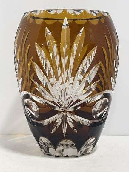 Vintage Bohemian Amber Cut To Clear Crystal Vase - Kraft Auction ...