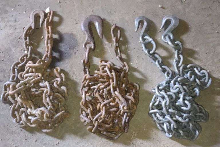 Various Sized Steel Chains w/ Hooks - Kraft Auction Service, LLC