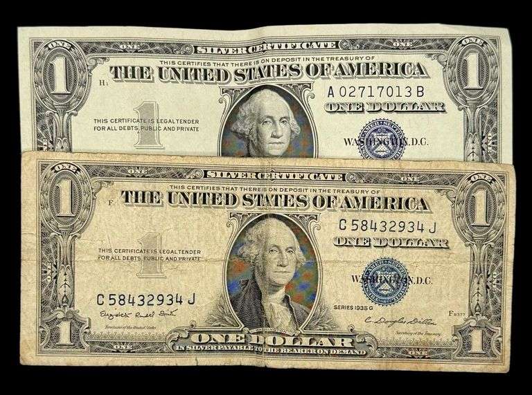 1935-G & 1957 U.S. $1 U.S. Federal Reserve Blue Seal Notes, Silver ...
