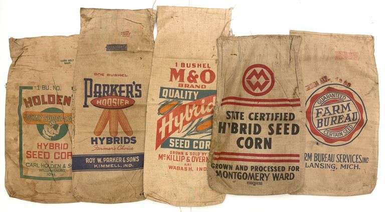 (5) Canvas Advertising Hybrid Seed Corn Sacks. - Kraft Auction Service, LLC