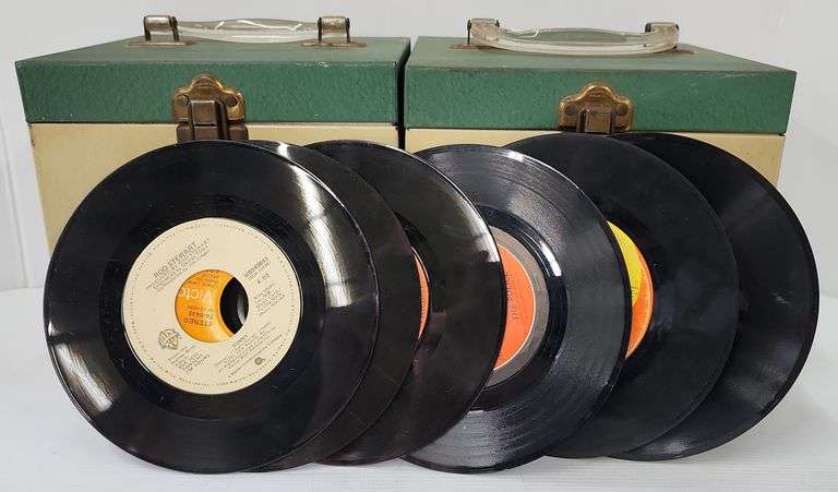 (AB) Metal Boxes With Vinyl 45s - Rod Stewart, Jackson 5, & More ...