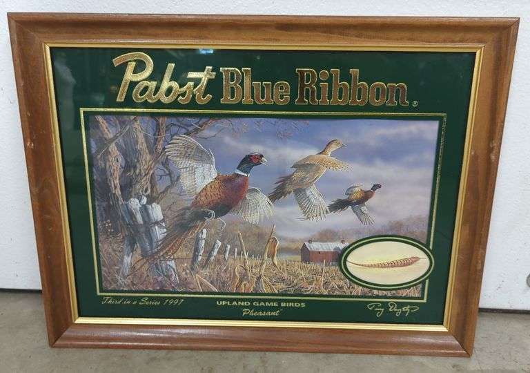 1997 Pabst Blue Ribbon Upland Game Birds Pheasant Beer Mirror Sign ...