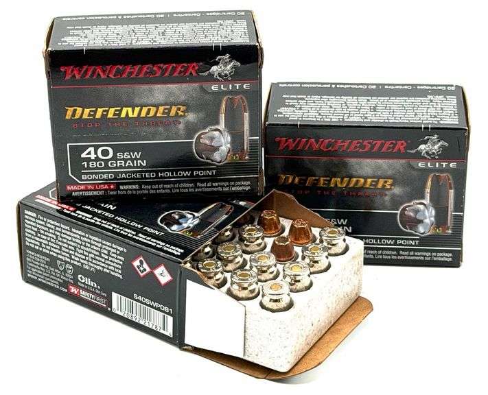 60 Rounds Winchester Defender 40 S&W Pistol Ammo NIB - Kraft Auction ...