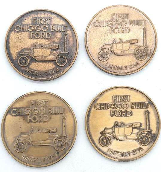 (A) 4 Brass Five Millionth Chicago Built Ford Coins 1972 - Kraft ...