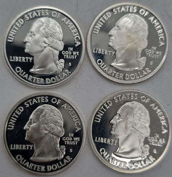 (KK) FOUR US Silver Proof Washington Quarter Coins - Kraft Auction ...