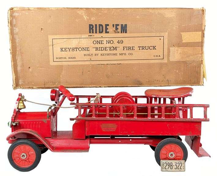 Original Keystone Ride 'Em Fire Truck with Original Box - Kraft Auction ...