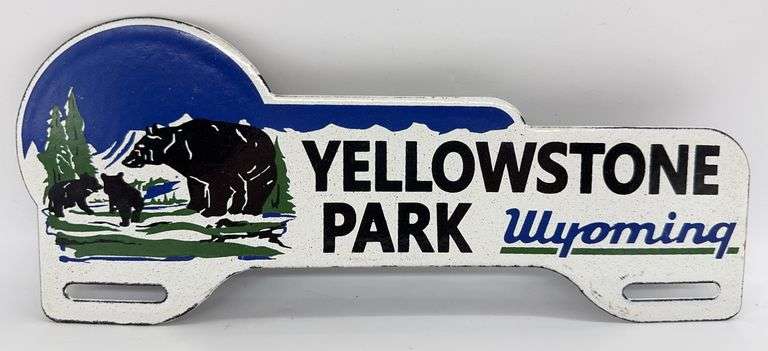 Porcelain Wyoming Yellowstone Park License Plate Topper - Kraft Auction ...