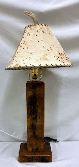 Barnwood Lamp with Sheepskin Shade - Kraft Auction Service, LLC