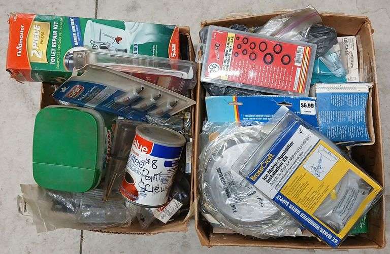 Lot Including Various Hardware, Saw Blades, Lubricant, Toilet Repair ...