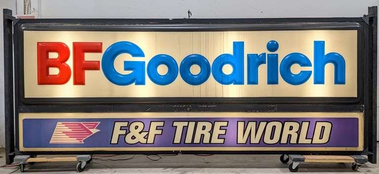 12ft 2 Sided B.F Goodrich Tire Embossed Lighted Sign - Kraft Auction ...