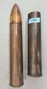 pair of 75mm Shell Casings: one has wooden projectile - Kramer Auction LLC