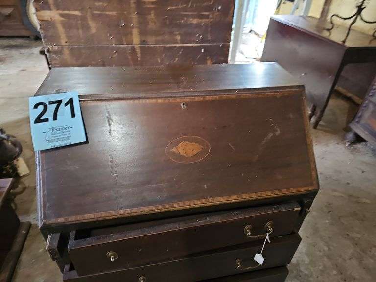 Smaller Mahogany 3 Drawer Drop Front Desk - Kramer Auction LLC