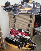 3 metal Miller & Budweiser Race Car Signs - Kramer Auction LLC